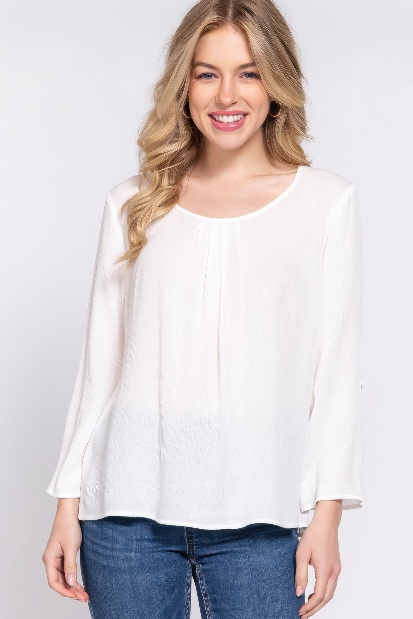 3/4 Roll Up Slv Pleated Blouse - Walmart.com