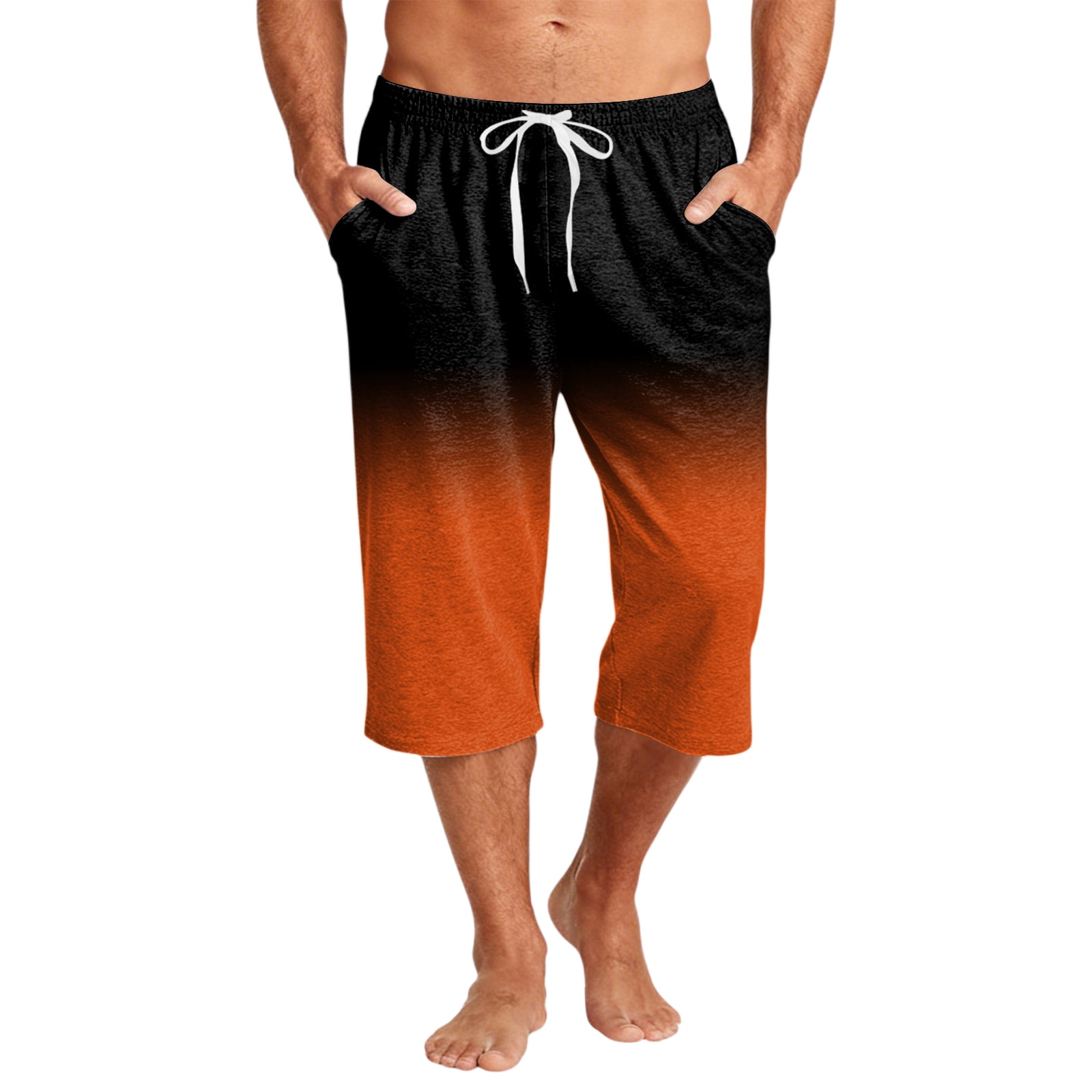 3/4 Shorts For Men Wide Leg Below Knee Casual Capri Pants Gradient ...