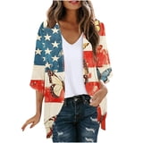 3/4 Sleeve America Flag Cardigan for Women Summer 4th of July ...