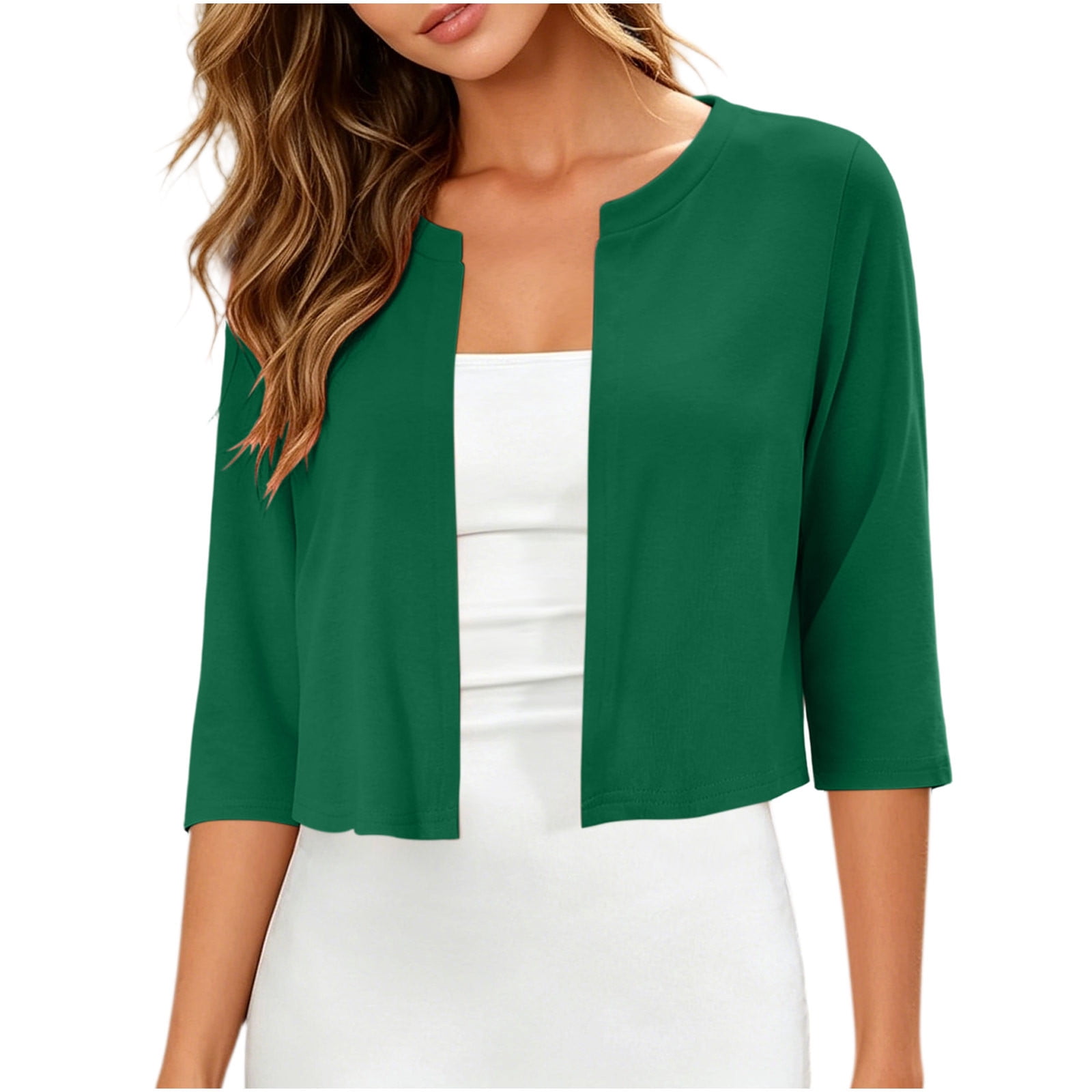 3/4 Sleeve Cardigan for Women Cropped Open Front Cardigan Bolero Top ...