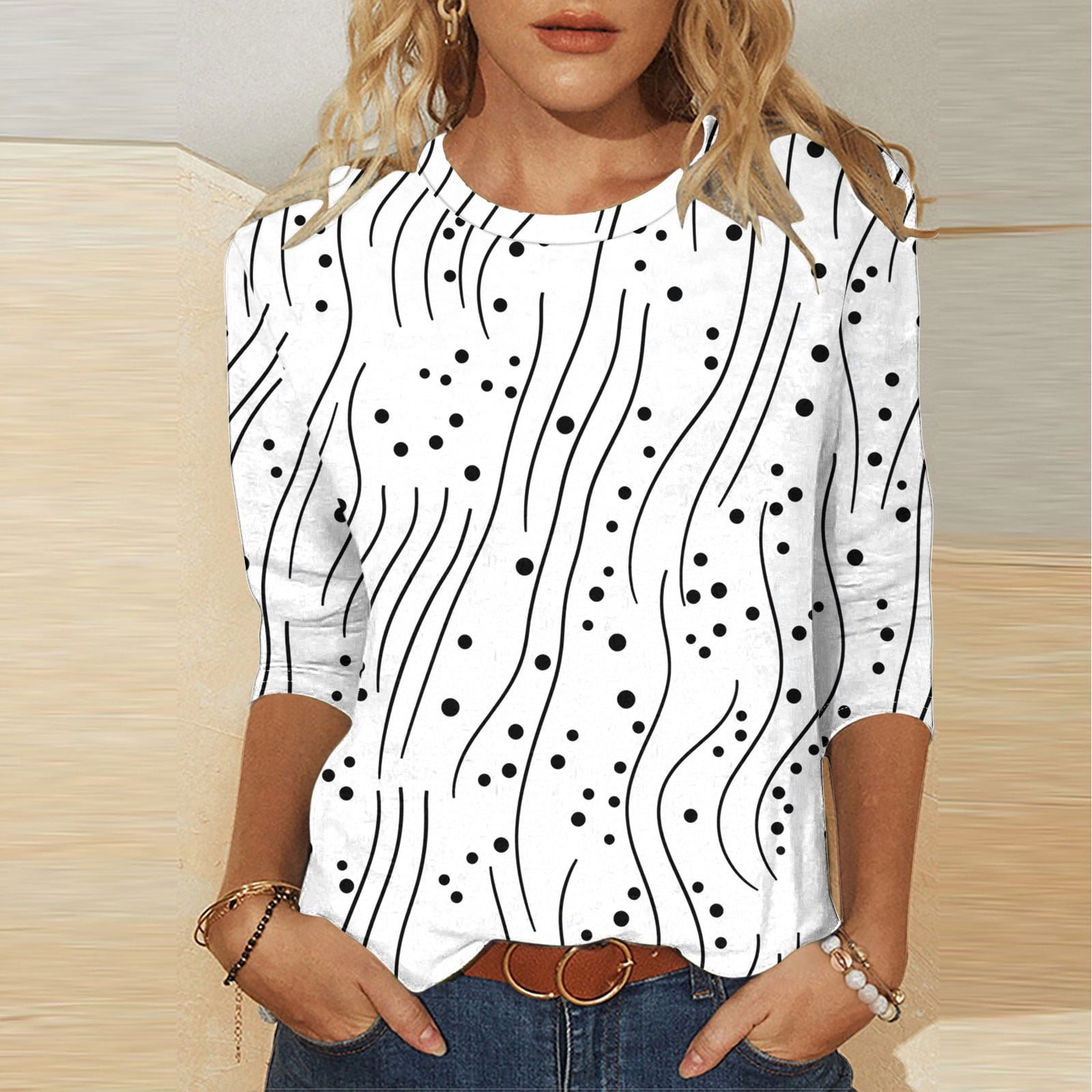 3/4 Sleeve Casual Tops for Women,Sriper Summer Tops for Work,Solid Crew ...