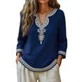 3/4 Sleeve Embroidered Tops for Women Linen 3/4 Sleeve Tops Bohemian ...