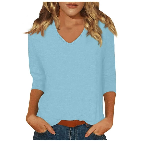 3/4 Sleeve For Women V Neck Fashion Solid Color Top Beach Vacation ...