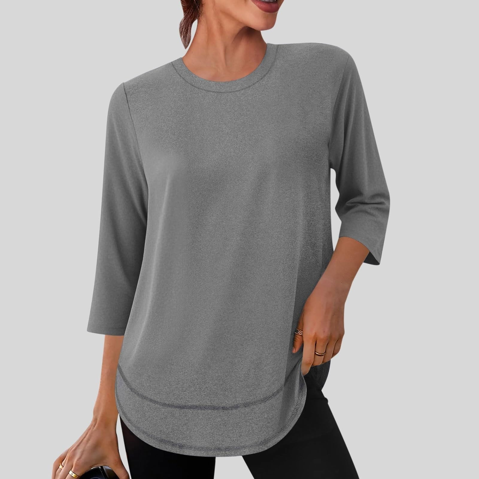 3/4 Sleeve Gym Tops for Women Crew Neck Shirts with Sun Protection ...