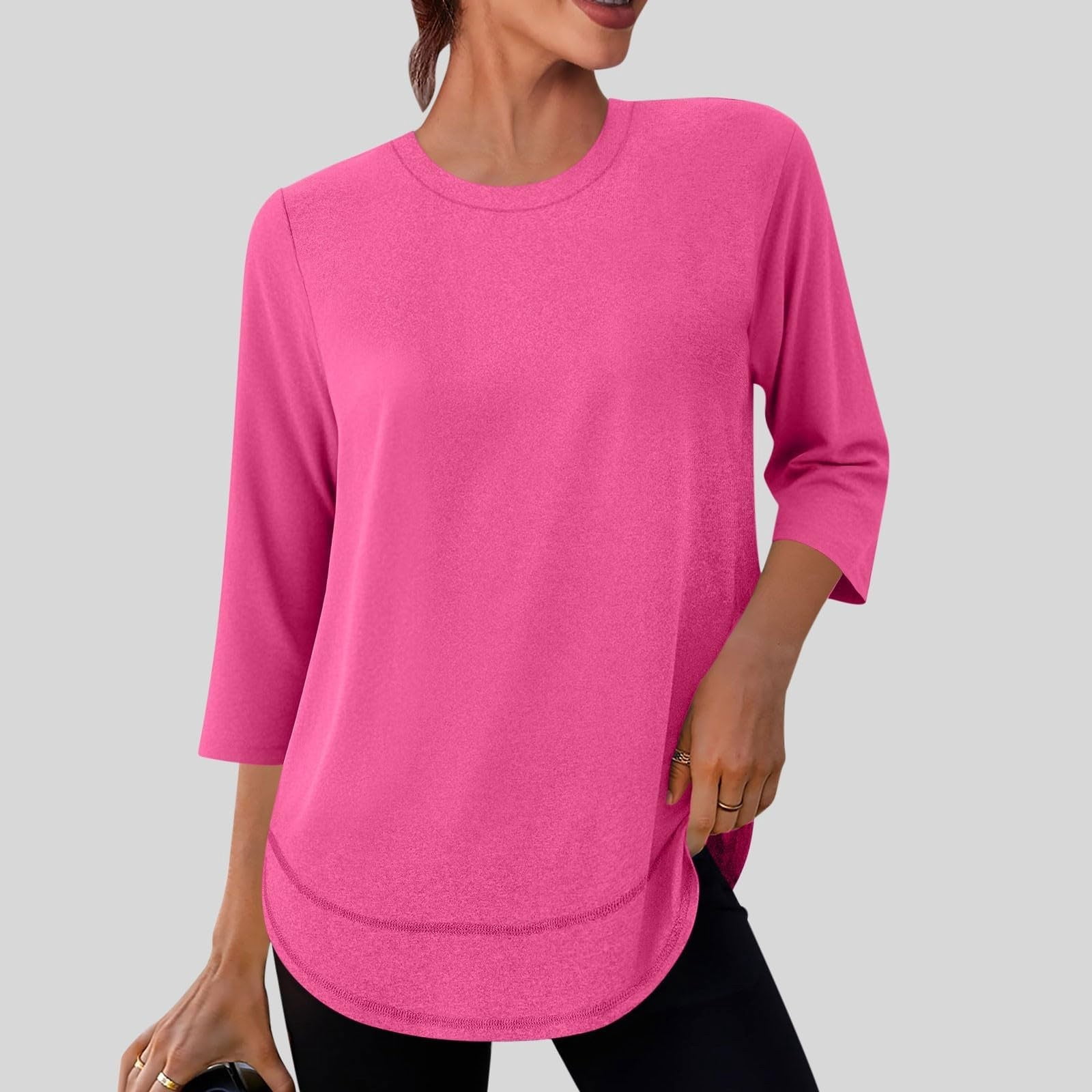 3/4 Sleeve Gym Tops for Women Crew Neck Shirts with Sun Protection ...