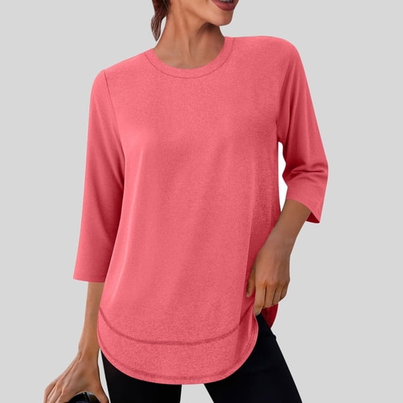 3/4 Sleeve Gym Tops for Women Crew Neck Shirts with Sun Protection ...