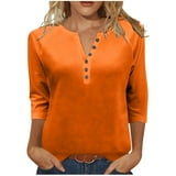 3/4 Sleeve Pullover Tops for Womens Button Raglans Shirts Lightweight ...