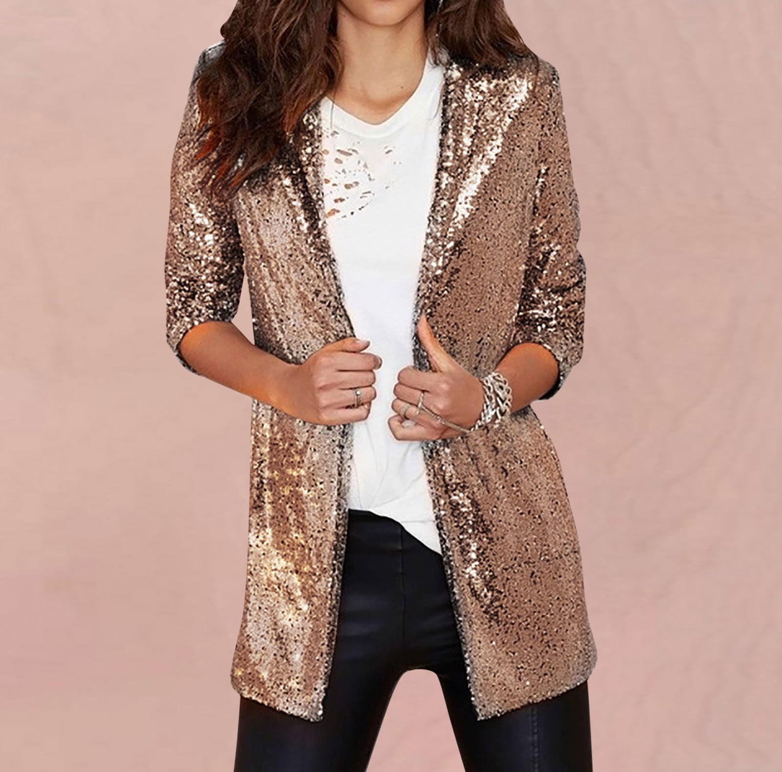 3/4 Sleeve Sequin Blazers for Women Business Casual Sparkly Jacket ...