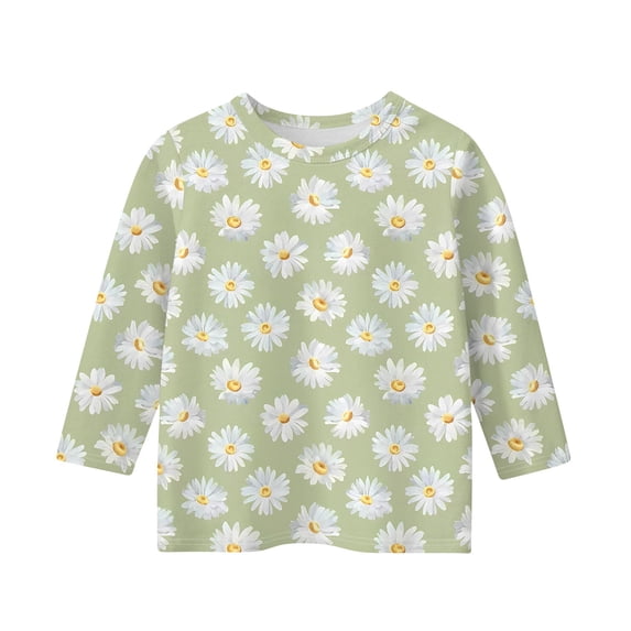 3/4 Sleeve Shirt for Girls Casual Floral Print Tees Fall Winter Tops ...