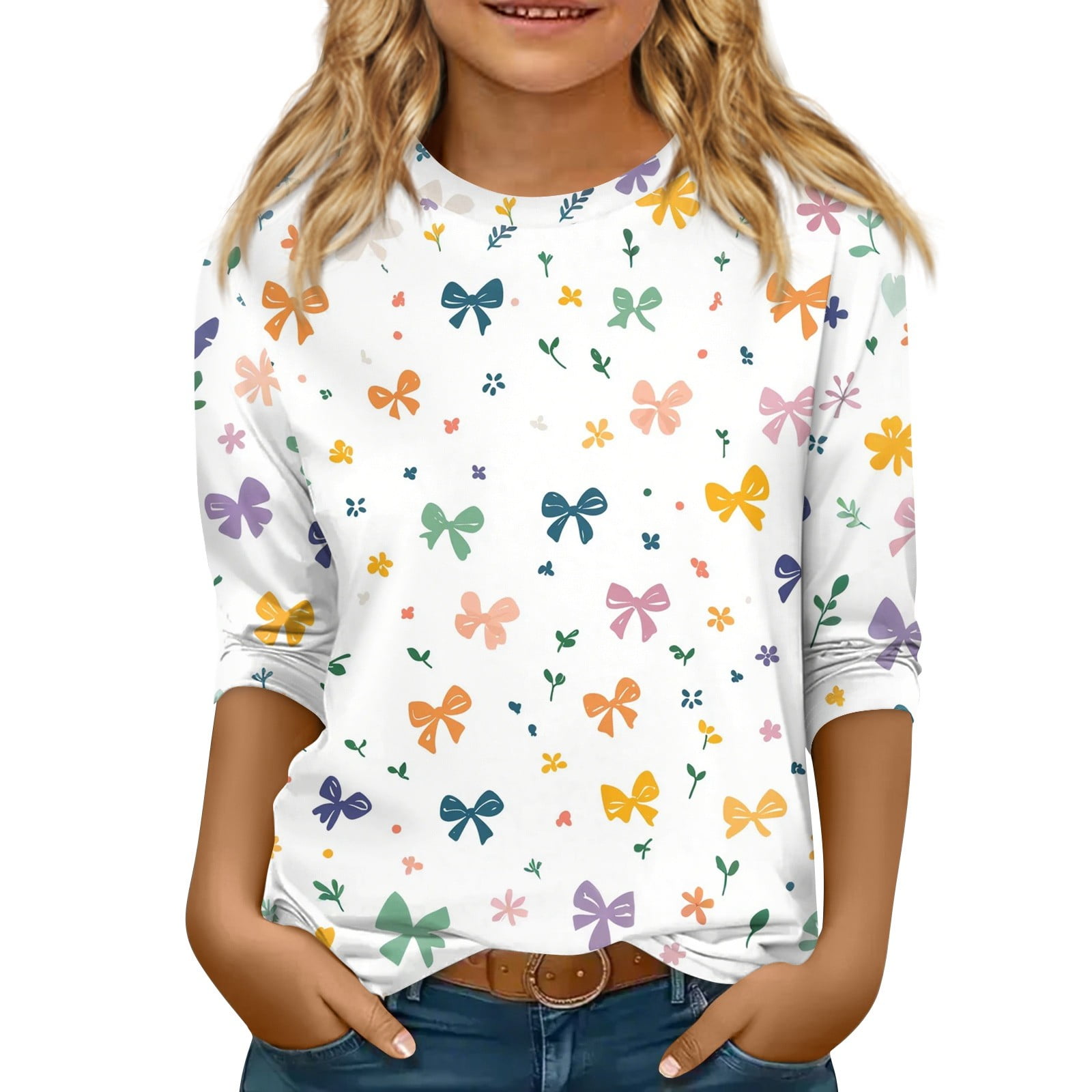 3/4 Sleeve Shirts for Girls Loose Fit Spring Tops Cartoon Print 2026 ...