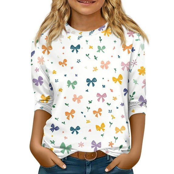 3/4 Sleeve Shirts for Girls Loose Fit Spring Tops Cartoon Print 2026 ...
