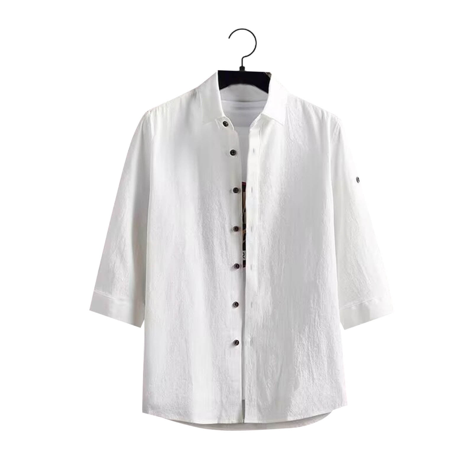 3/4 Sleeve Shirts for Men Lightweight Button-Down Collared Shackets ...