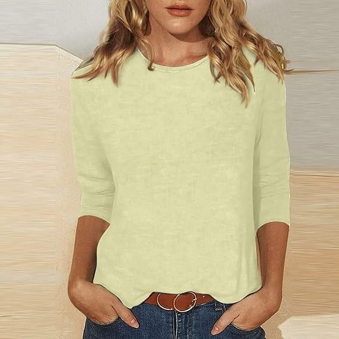 3/4 Sleeve Shirts for Women Loose Fit Crewneck Dressy Casual Tops ...