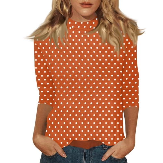 3/4 Sleeve Shirts for Women Spring Polka Dot Mockneck Business Casual ...