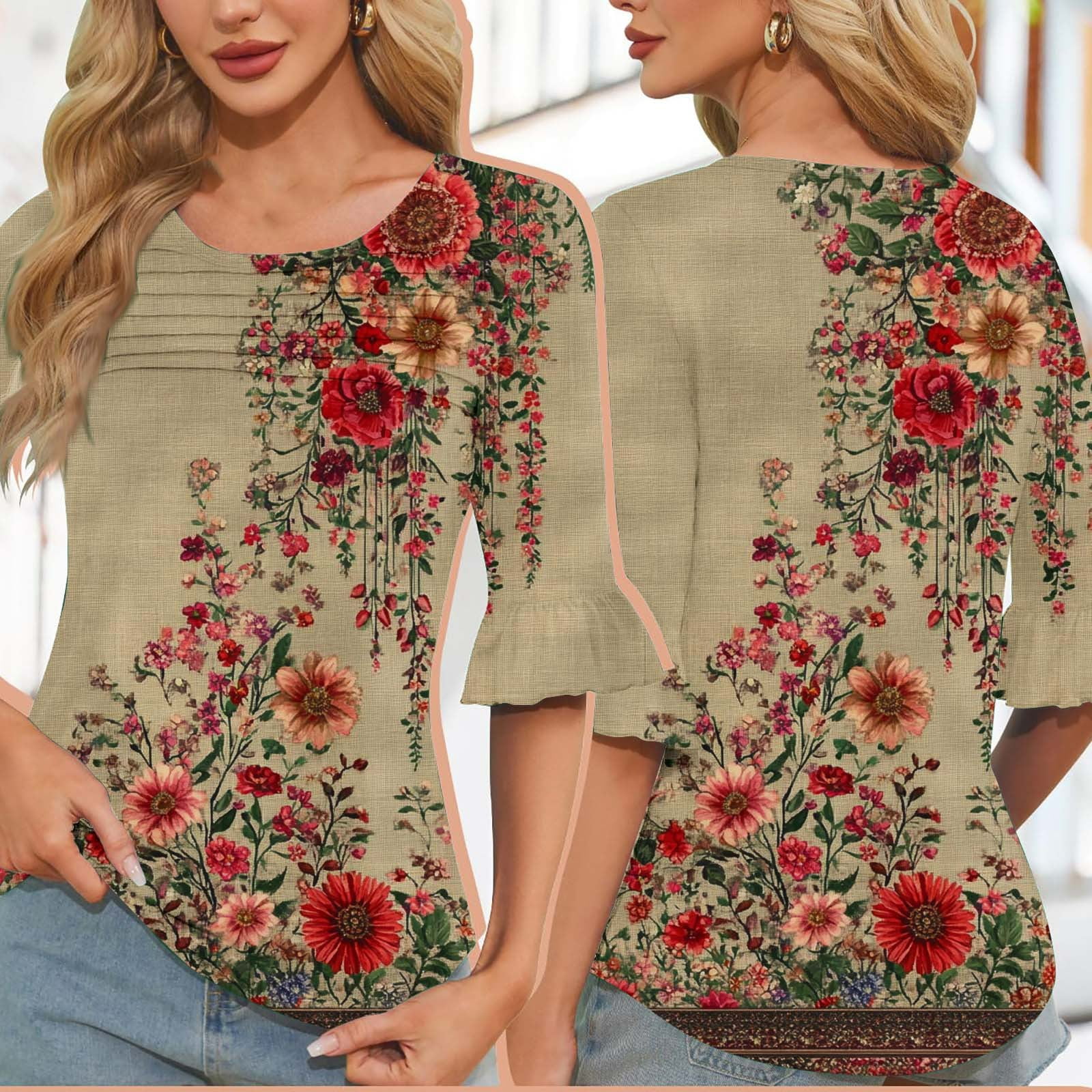 3/4 Sleeve Summer Tops for Women Xs Summer Tees for Women 2025 Plus ...