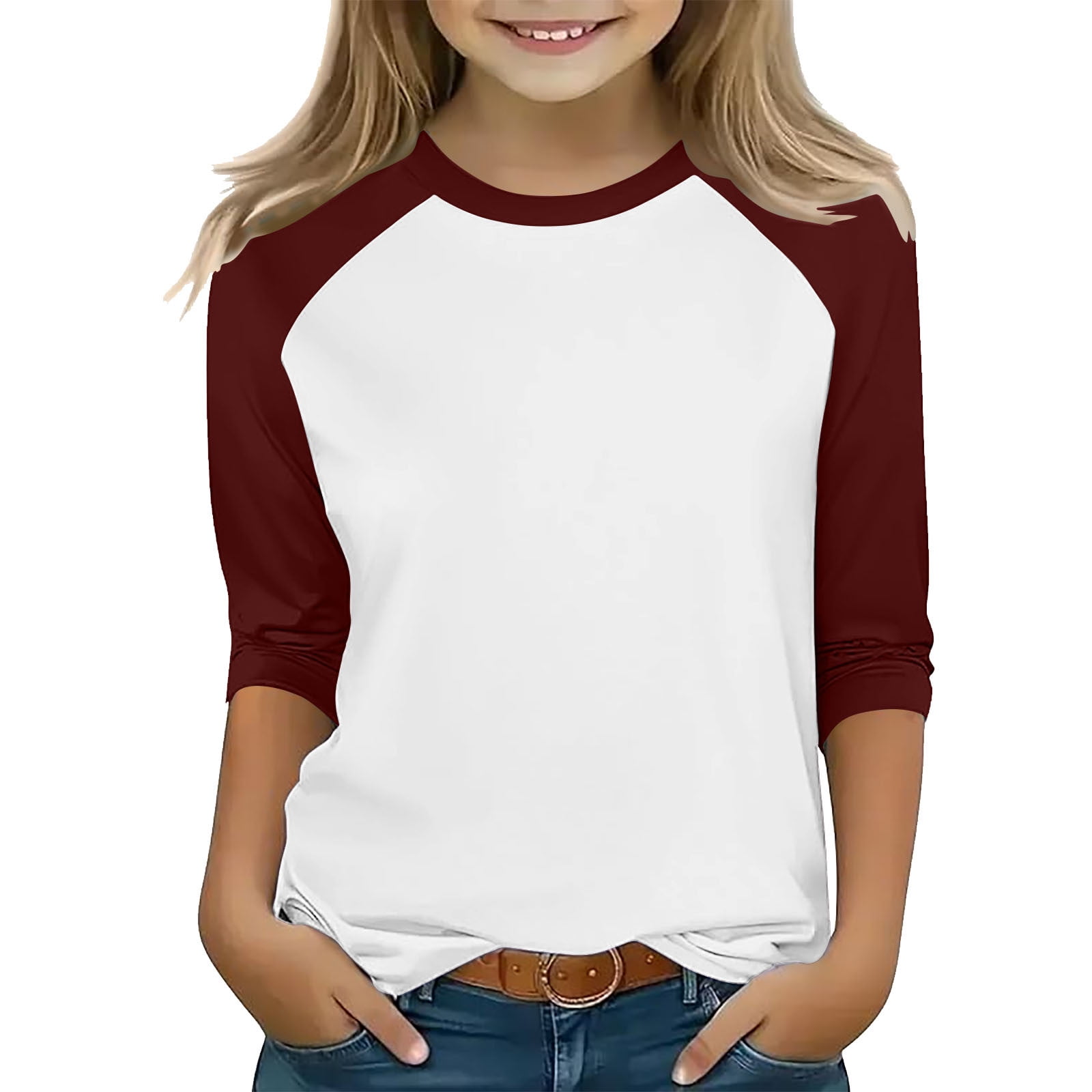 3/4 Sleeve T Shirts for Boys Girls Crewneck Tops Size 3-14 Teens Casual ...