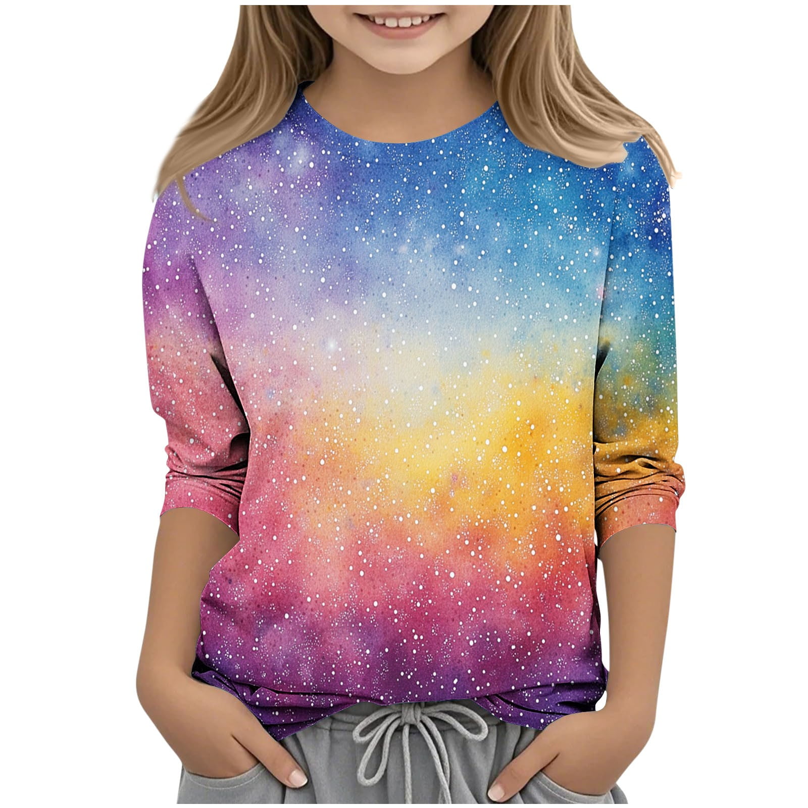 3/4 Sleeve T Shirts for Girls Graphic Starry Sky Print Crew Neck Casual ...