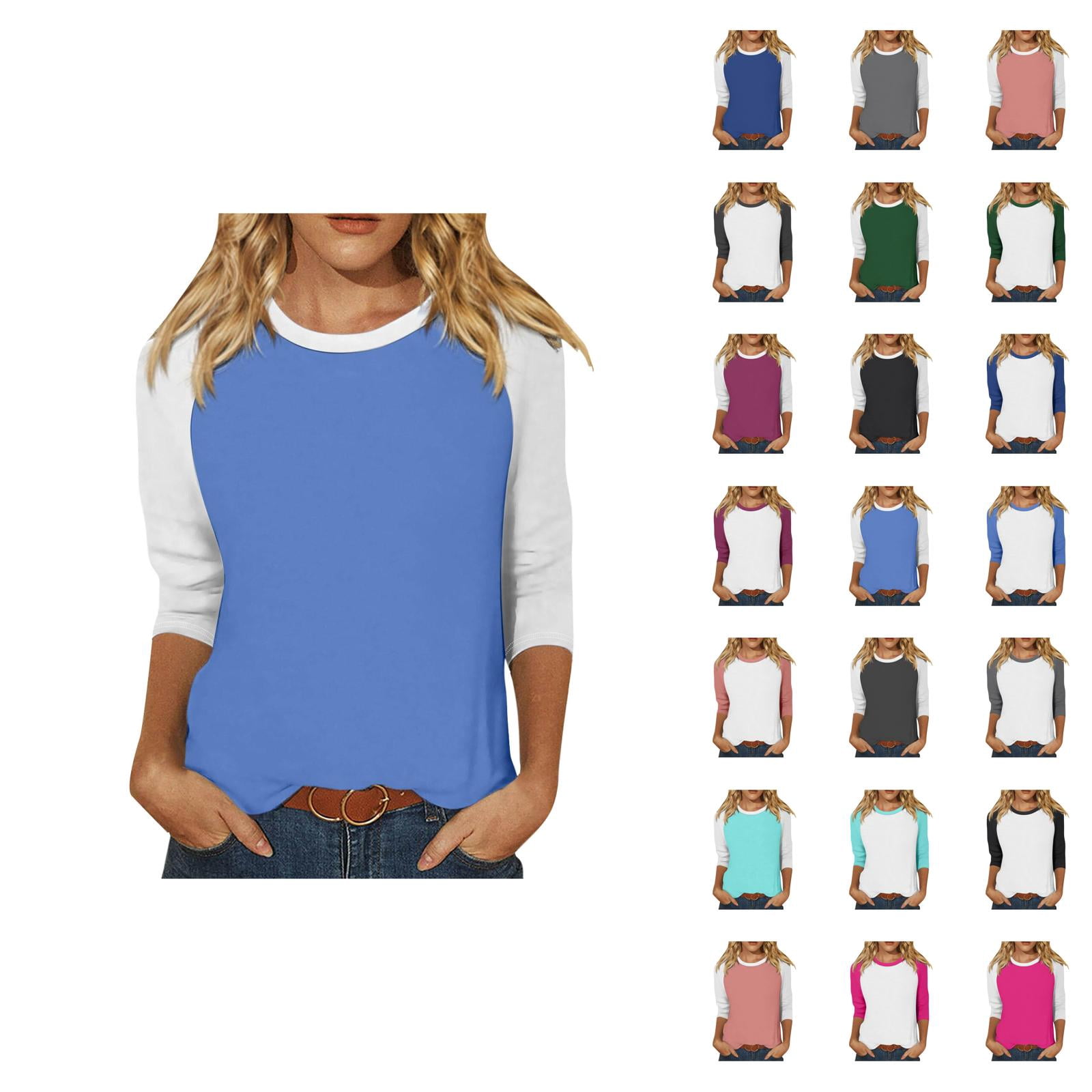 3/4 Sleeve T Shirts for Women Crewneck Raglan Color Block Tops Fashion ...