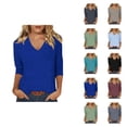 3/4 Sleeve T Shirts for Women Summer Solid Casual V Neck Basic Tops ...