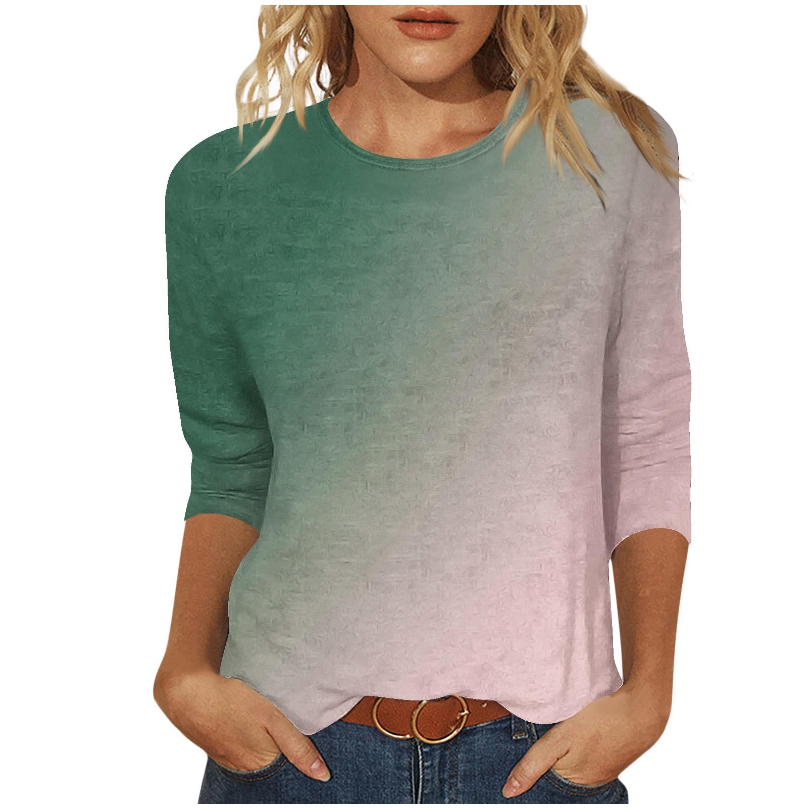 3/4 Sleeve Tees for Women Plus Size Blouses for Women Casual Womens ...
