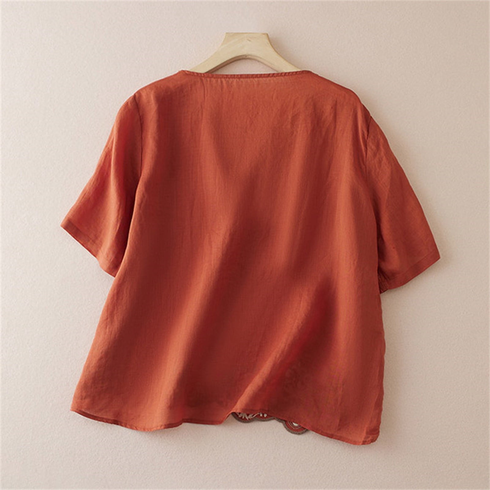 3/4 Sleeve Tops for Women Loose Fit Blouses Cotton Linen Tops Summer ...