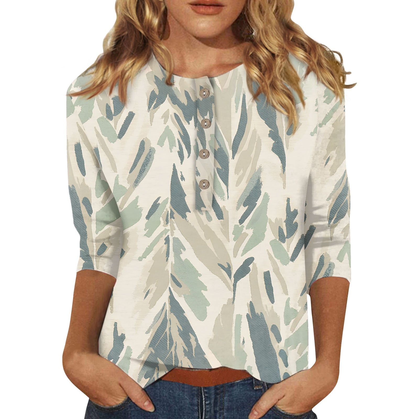 MLQIDK 3/4 Sleeve Tops for Women, Plus Size Summer Floral Print ...