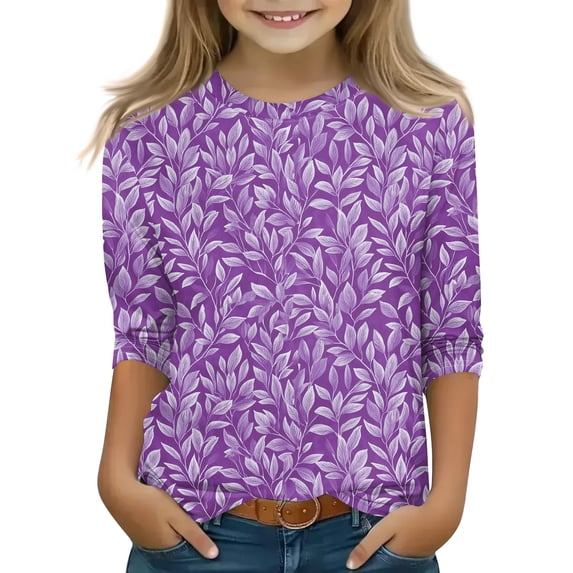 3/4 Sleeve Tops for Girls Summer 2026 Shirts Floral Print Crew Neck ...