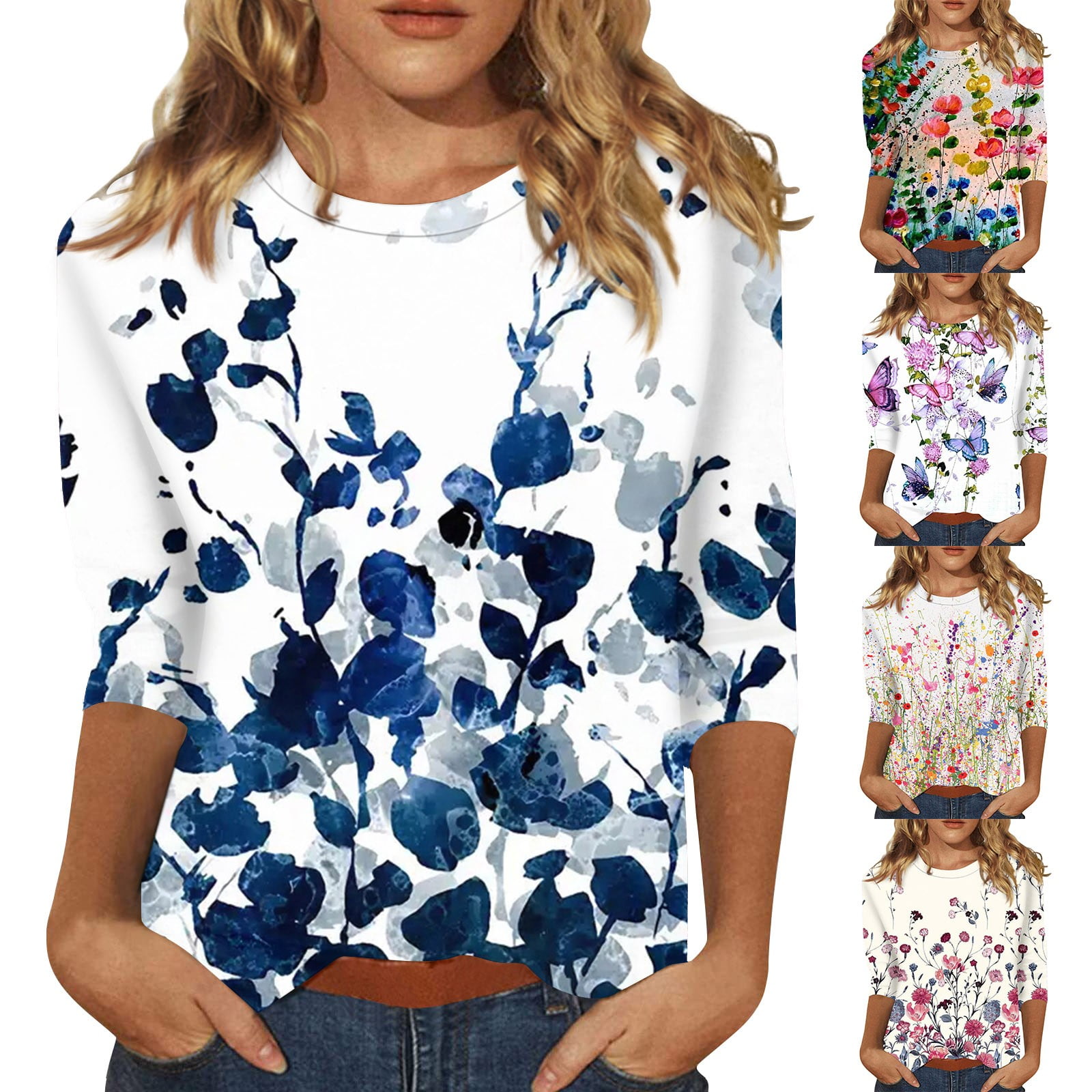 bixinshun Womens 3/4 Sleeve Summer Tops, Polyester Spandex, Round Neck ...