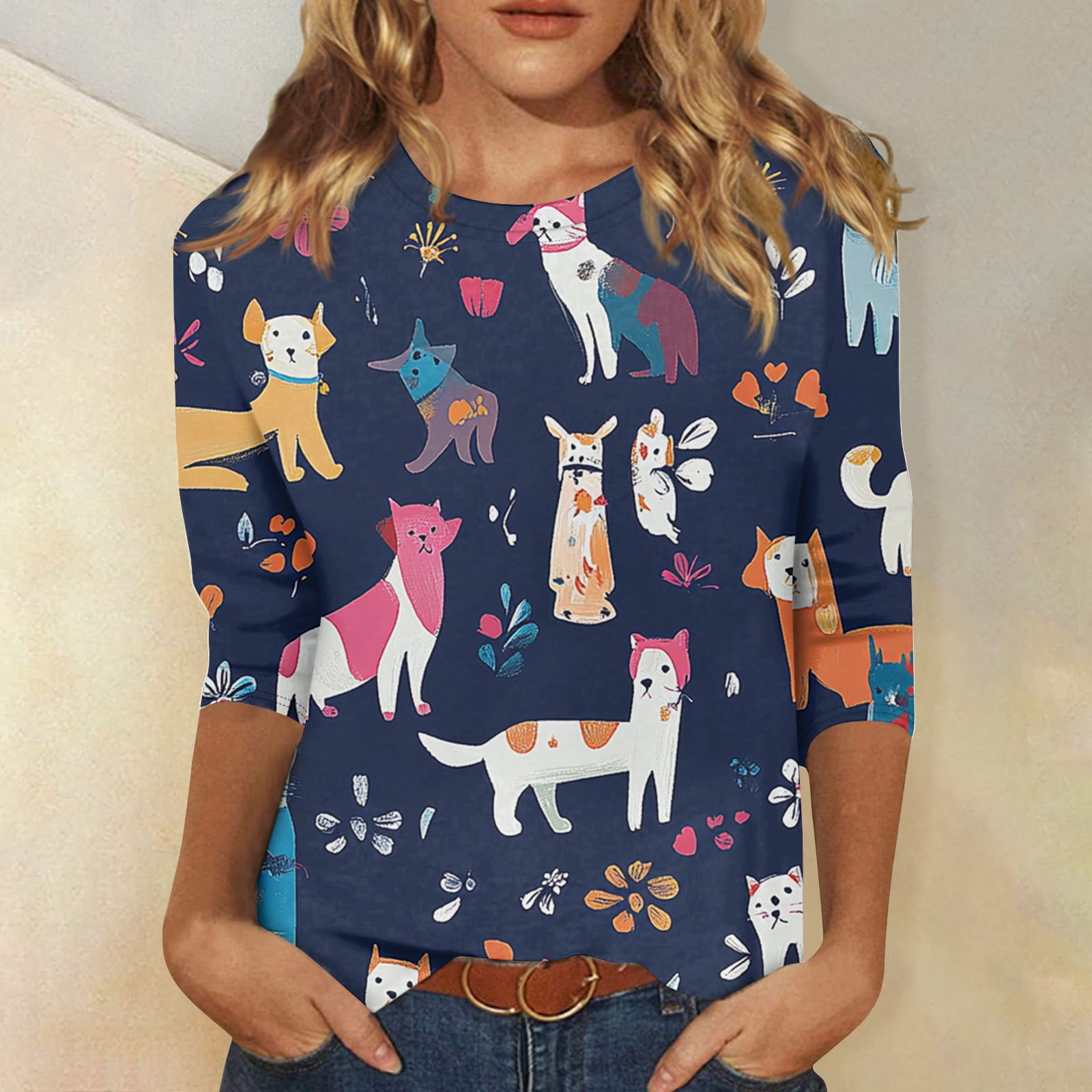 3/4 Sleeve Tops for Women 2026 Summer Fashion Crew Neck Cute Tunic Tops ...