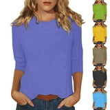 3/4 Sleeve Tops for Women Basic Crew Neck Spring Blouses Casual Fit T ...