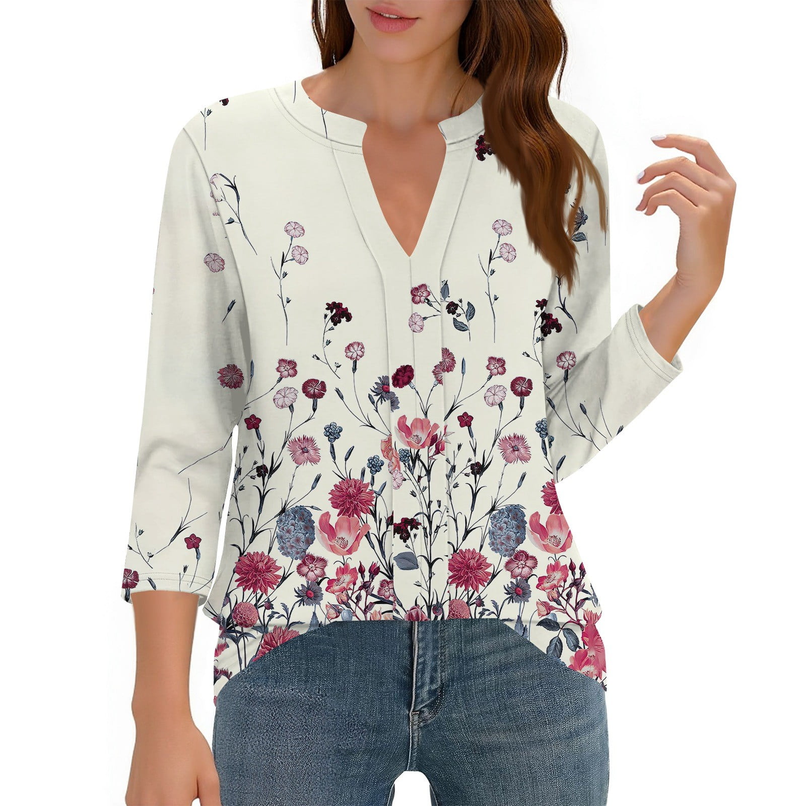 3/4 Sleeve Tops for Women Business Casual V Neck Work Blouse Shirts ...