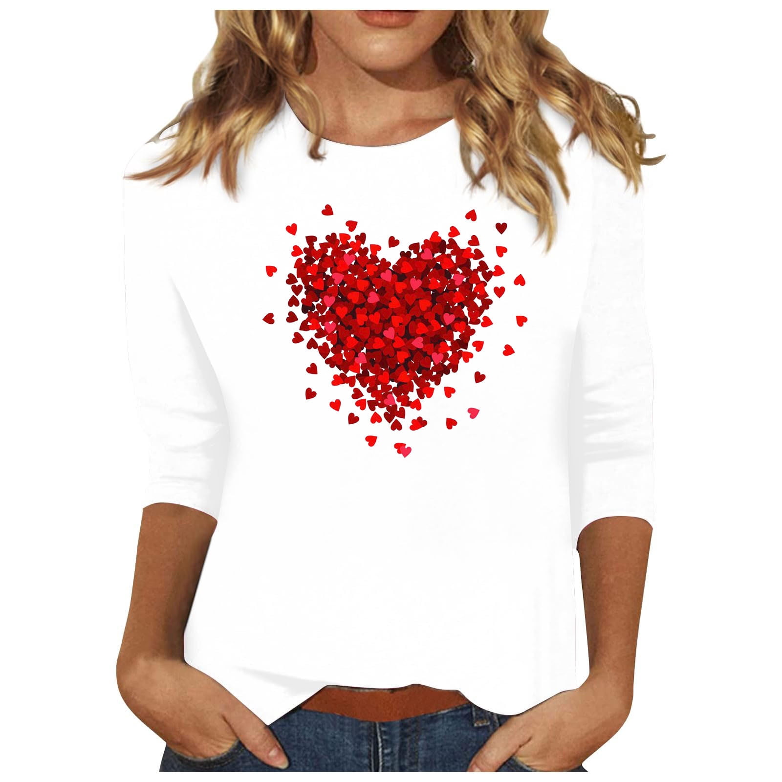 3/4 Sleeve Tops for Women Cute Crew Neck Love Graphic Printed Tunic T ...