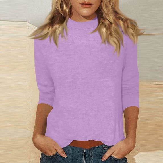 3/4 Sleeve Tops for Women Loose Fit Mock Neck Cute Shirts Casual ...