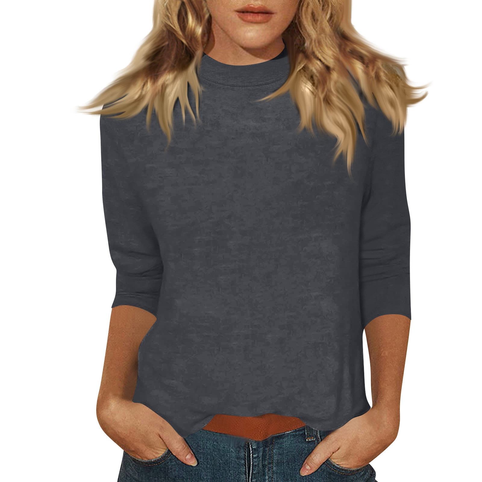 3/4 Sleeve Tops for Women Mock Turtleneck Tunic Tops Loose Fit Dressy ...