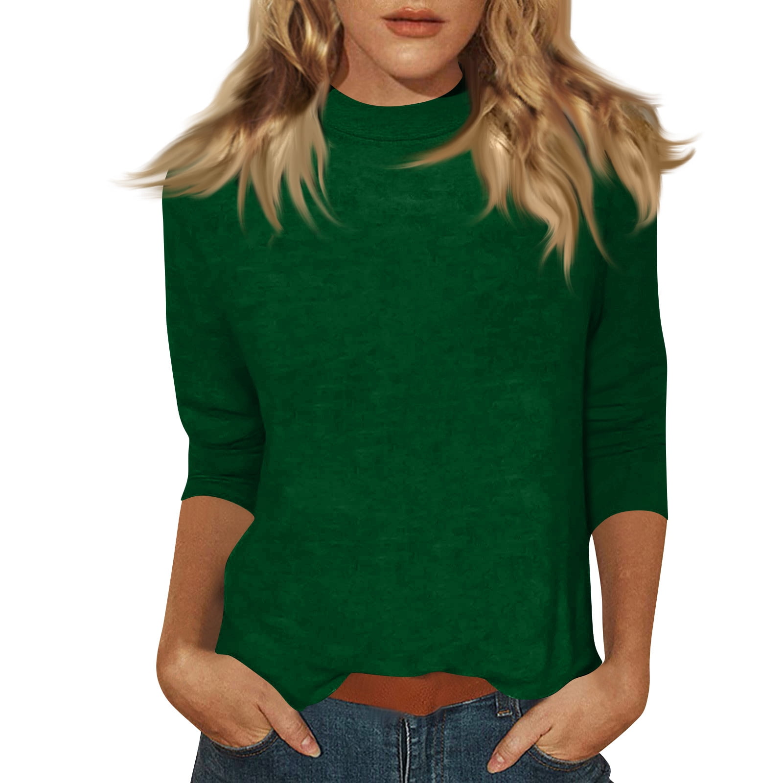3/4 Sleeve Tops for Women Mock Turtleneck Tunic Tops Loose Fit Dressy ...