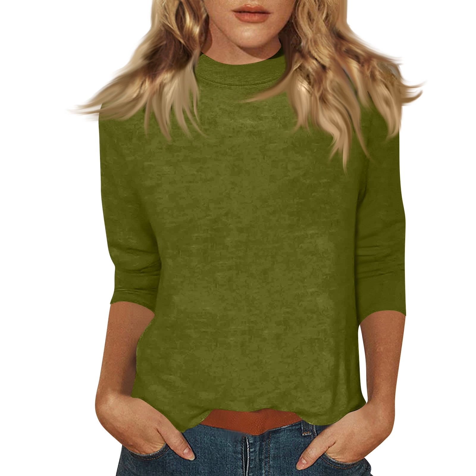 3/4 Sleeve Tops for Women Mock Turtleneck Tunic Tops Loose Fit Dressy ...