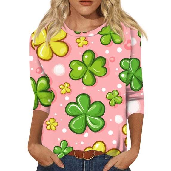 3/4 Sleeve Tops for Women Plus Size Summer Cute Shirts Floral Print ...