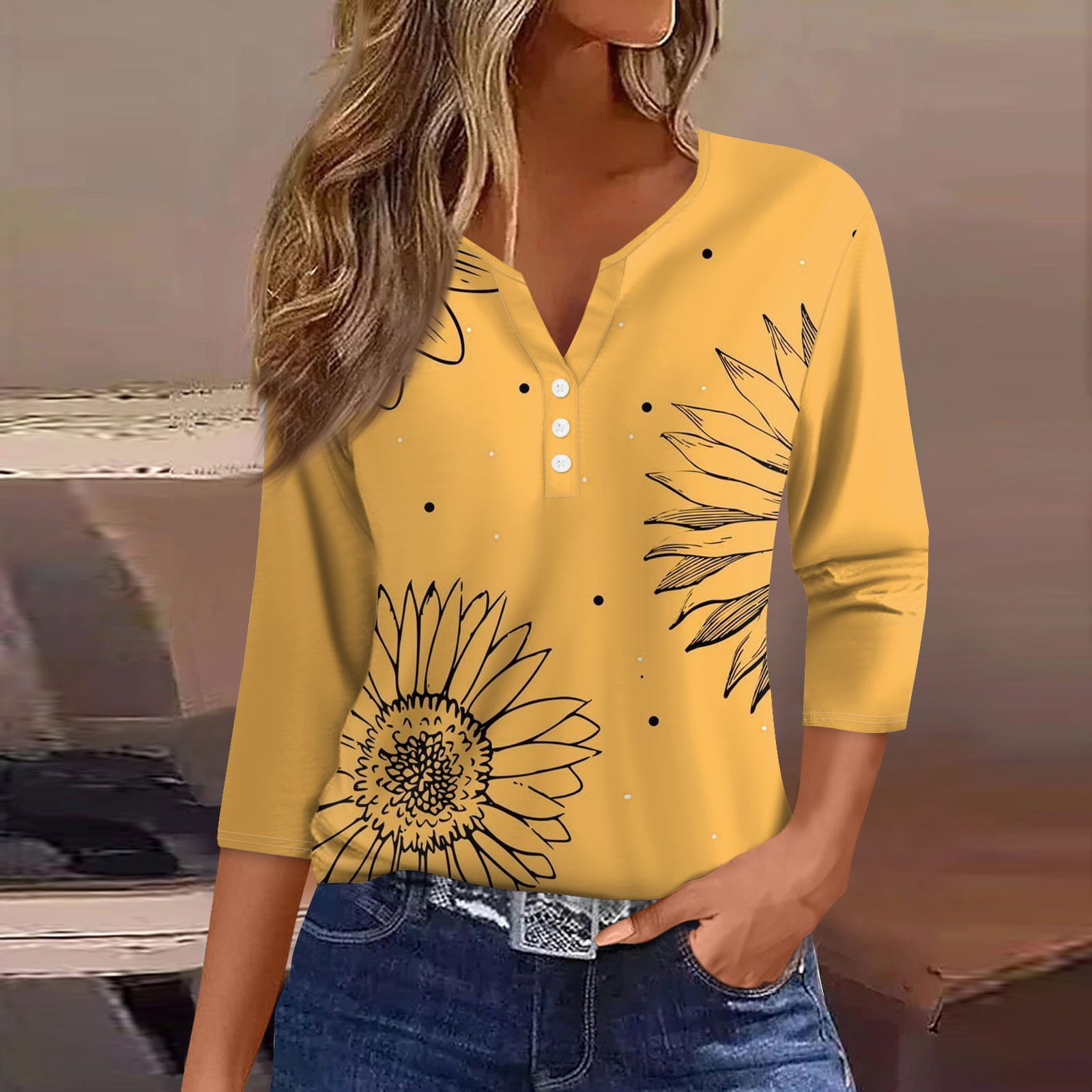 3/4 Sleeve Tops for Women Summer Floral Paisley Print Tees Shirts ...