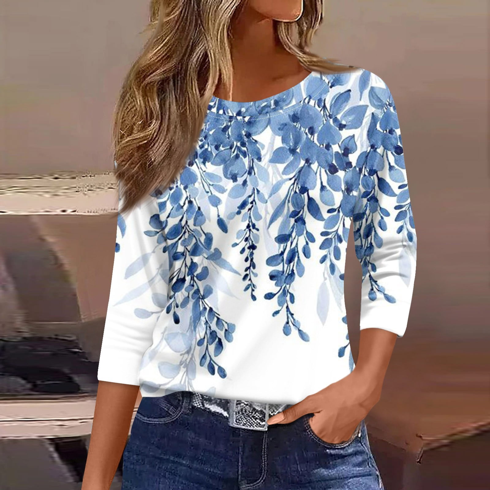 3/4 Sleeve Tops for Women Summer Floral Paisley Print Tees Shirts ...