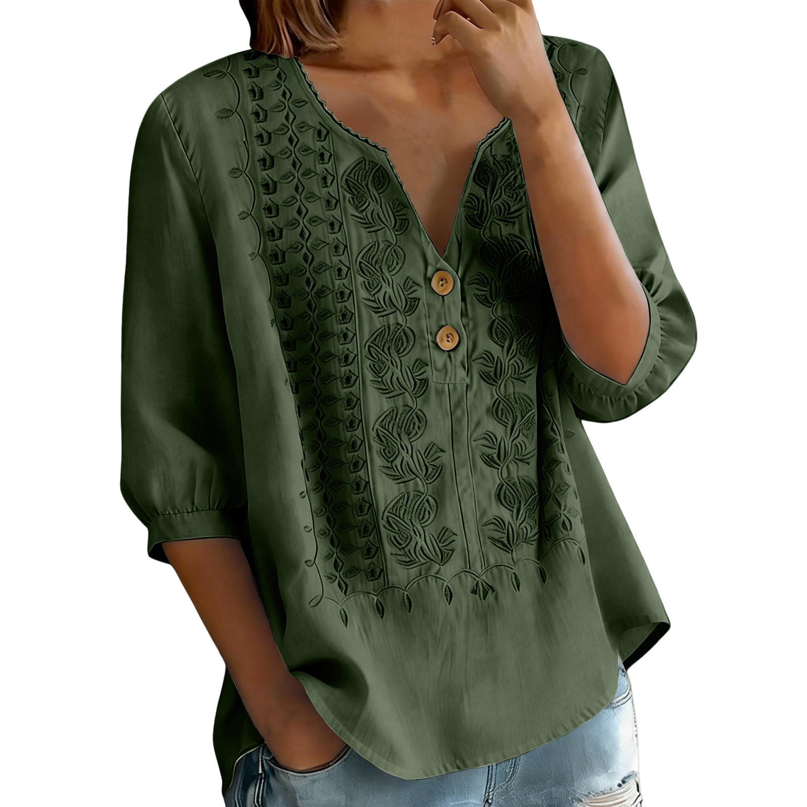 3/4 Sleeve Tops for Women Work Casual Office Spring Fall Basic Shirt ...
