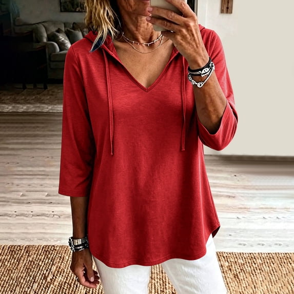 3/4 Sleeve Tops for Women with Asymmetrical Hem Casual Fall Sweatshirts ...