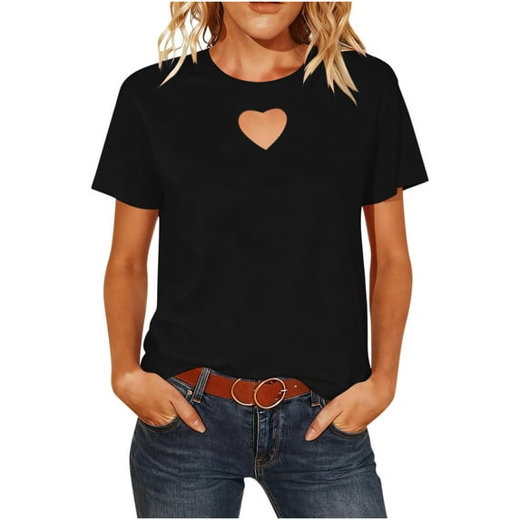 3/4 Sleeve Valentine's Heart Shape Cut out Shirts for Women Outfits ...