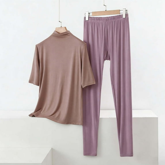 3/4 Sleeve Women's Solid Color Modal Pajama Set Stand-up Collar Long ...