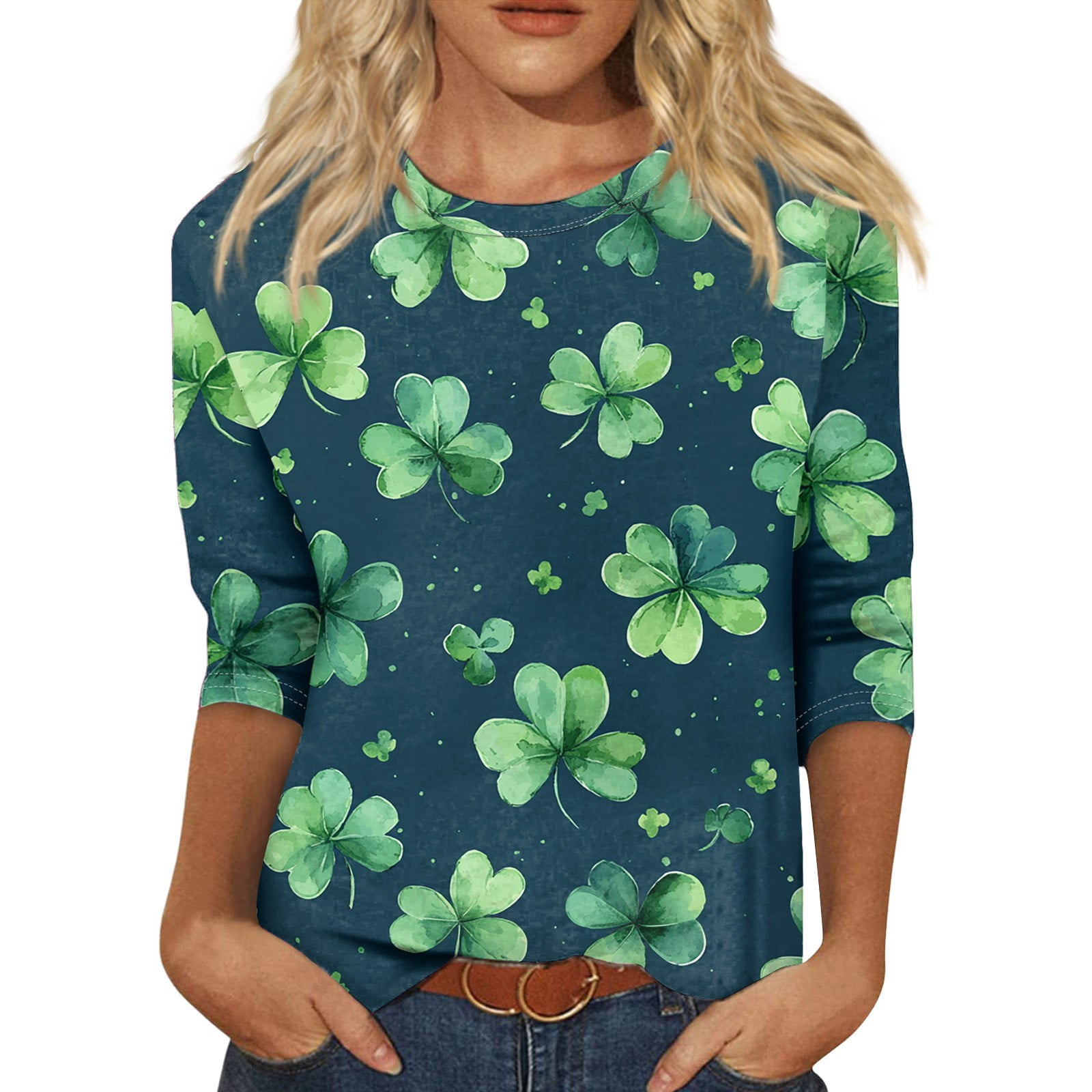 3/4 Sleeve Work St. Patrick'S Pullovers Women Plus Size Trendy Floral ...