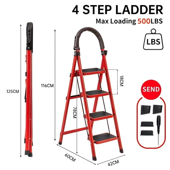 3 4 Step Heavy-Duty Folding Ladder, 500 Lbs Load Capacity, Non-Slip ...