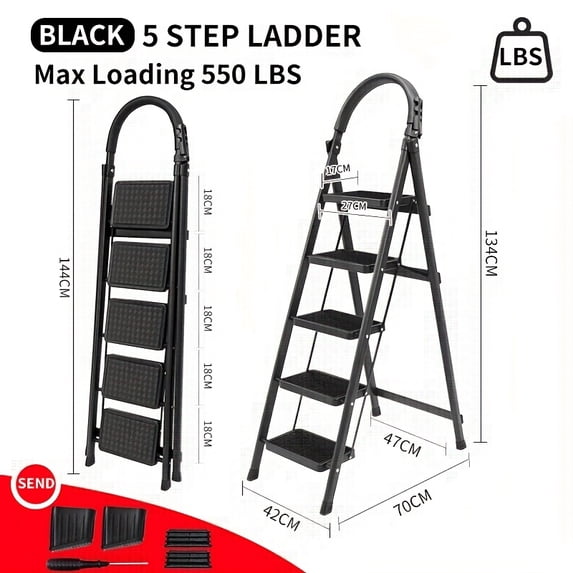 3 4 Step Heavy-Duty Folding Ladder, 500 Lbs Load Capacity, Non-Slip ...