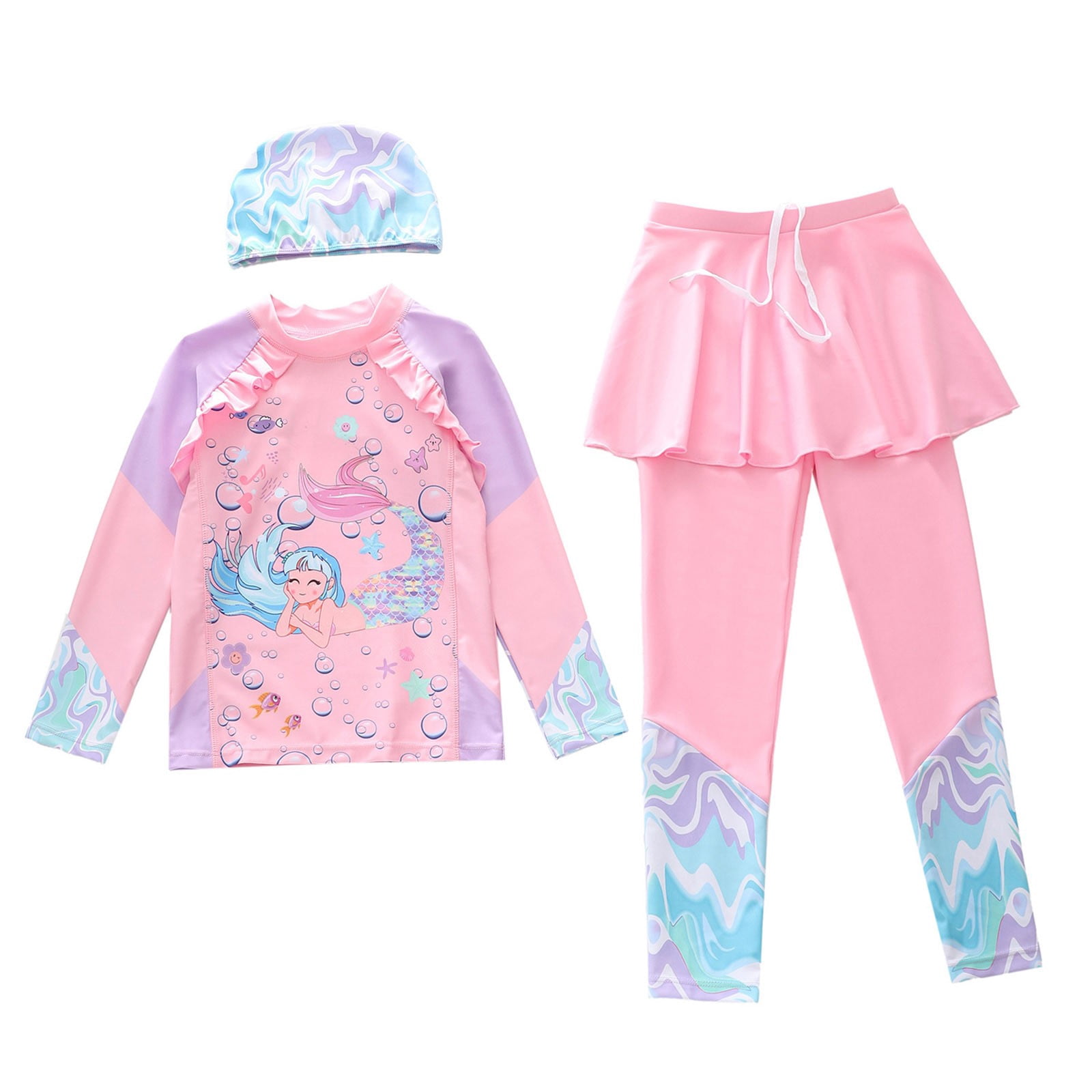 3-4 T Teen Bathing Suits Girls Long Sleeve Two Piece Rash Guard Sun ...