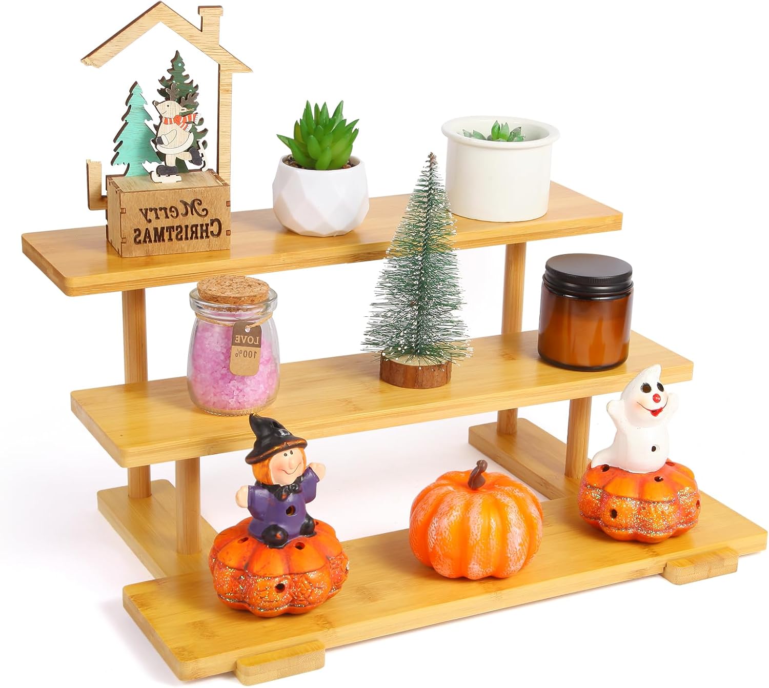 3&4 Tier Bamboo Display Rack, Bathroom Counter Kitchen Organiser, Party ...