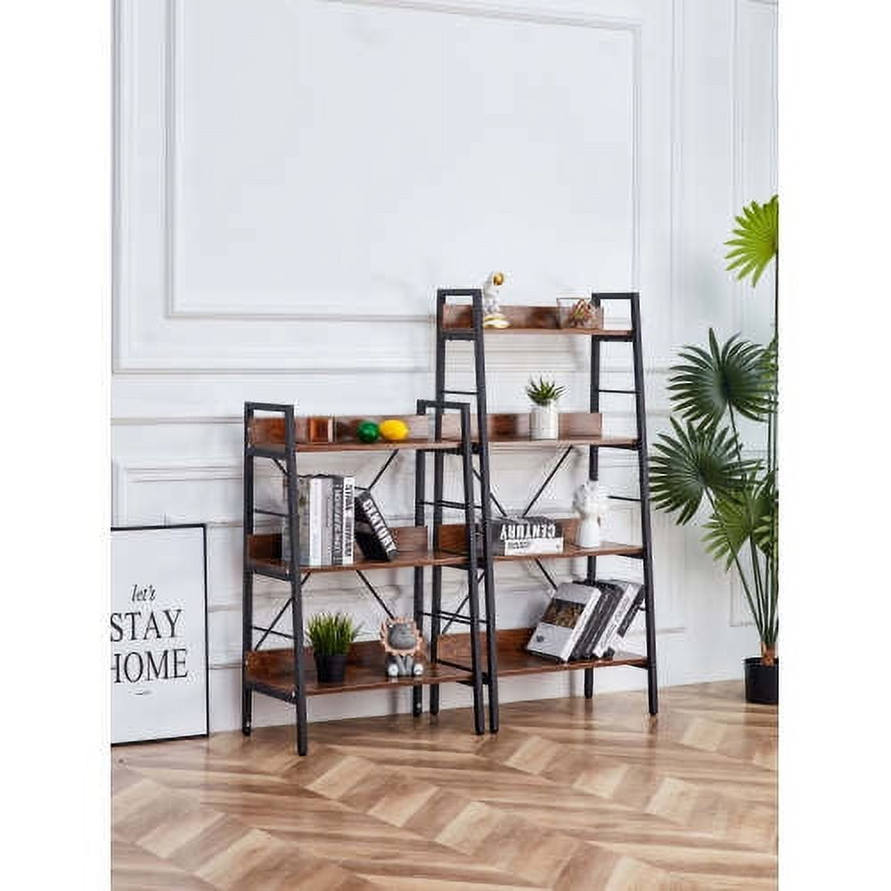 3&4 Tier Bookshelves-Ladder Bookshelf w/ Open Shelf for Storage, Brown ...