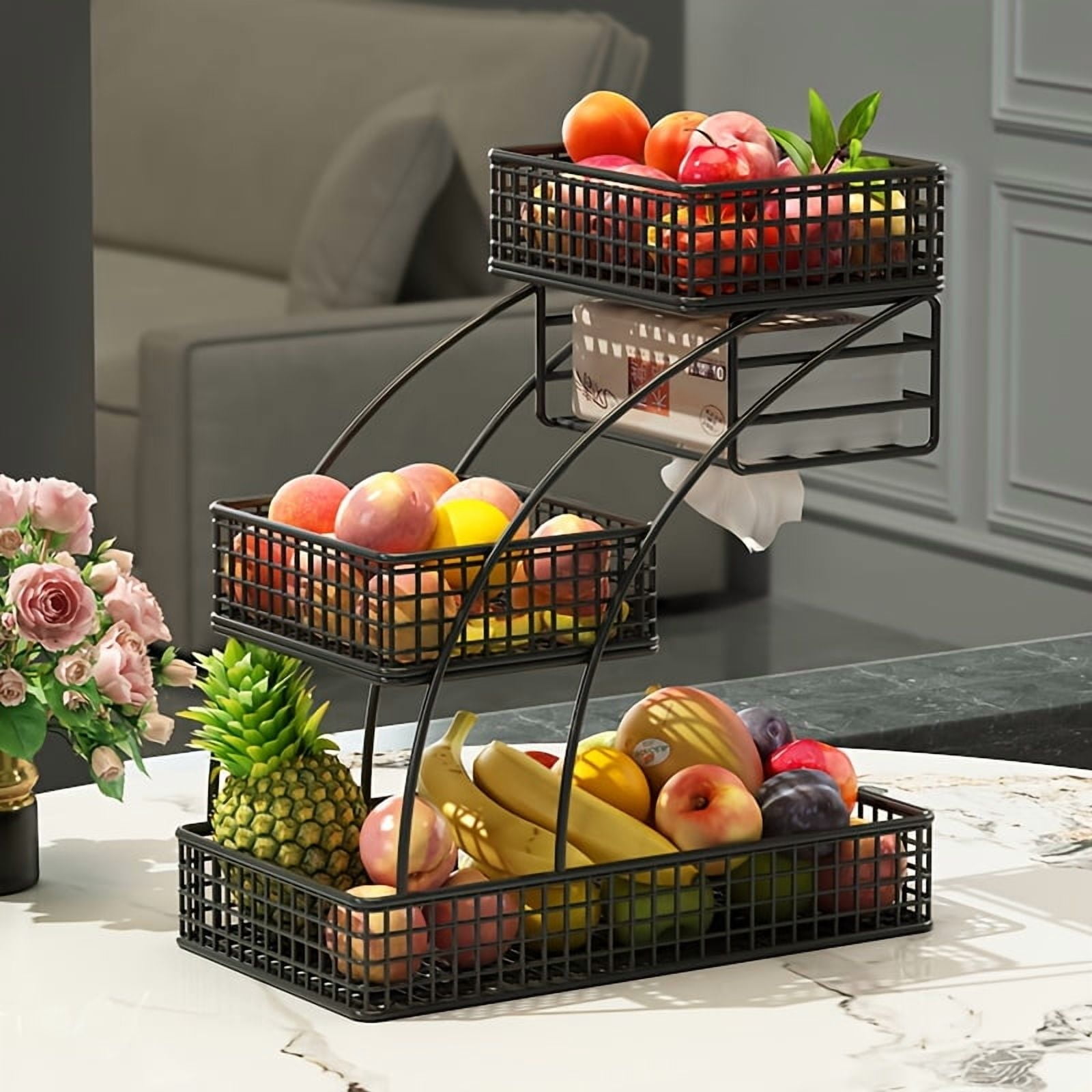 "3/4-Tier Cast Iron Fruit Stand - Rustic Farmhouse Shelf with Open Grid ...